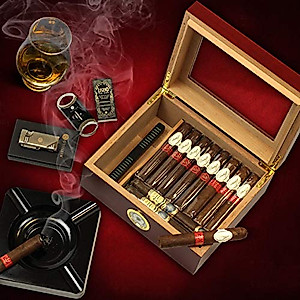 Mantello Cigars Humidor, Glass-Top Cigar Humidors, Humidor Box for 25-50 Cigars, with Hygrometer & Divider, Humidors