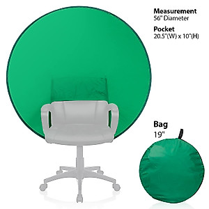 Julius Studio (New Gen.) 56in / 142cm Chromakey Green Screen Round Chair Backdrop Patented, Foldable Collapsible Pop Up Webcam Background, Streaming, Video, Conference, True Chroma Key Color, JSAG836
