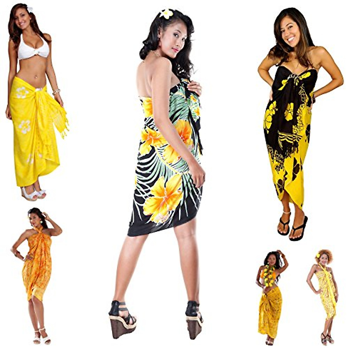 1 World Sarongs Womens Assorted Floral Cover-Up Sarong Pot Luck/Grab Bag Yellow