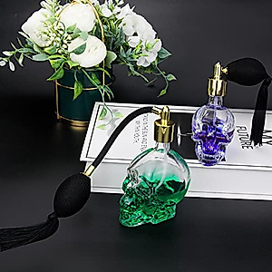 muguroom Skull Perfume Mist Spray Bottles Gothic Crystal Glass Vintage Perfume Atomizer,Gold Tassels Refillable Sprayer Cocktail Atomizer Spray (2pc,100ml+50ml)