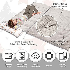 Dad-Baby Toddler Sleeping Bag,Toddler Nap Mat with Removable Blanket and Pillow,Extra Large Rolled Napping Mats,Kids Sleeping Bag for Daycare, Preschool Travel Camping (Stars Pattern)
