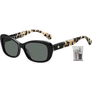 Kate Spade New York Claretta/S 0WR7/M9-53MM Black Havana/Gray Polarized Rectangular Sunglasses for Women + BUNDLE with Designer iWear Eyewear Kit