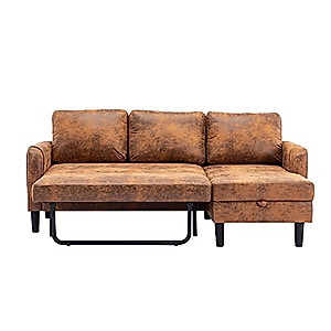 Eafurn L-Shaped Sectional w/Pull Out Bed & Storage Space,Comfy Sleeper Chaise, 3-seat Upholstered Convertible Corner Sofa & Couches, Suitable for Living Room, Coffee