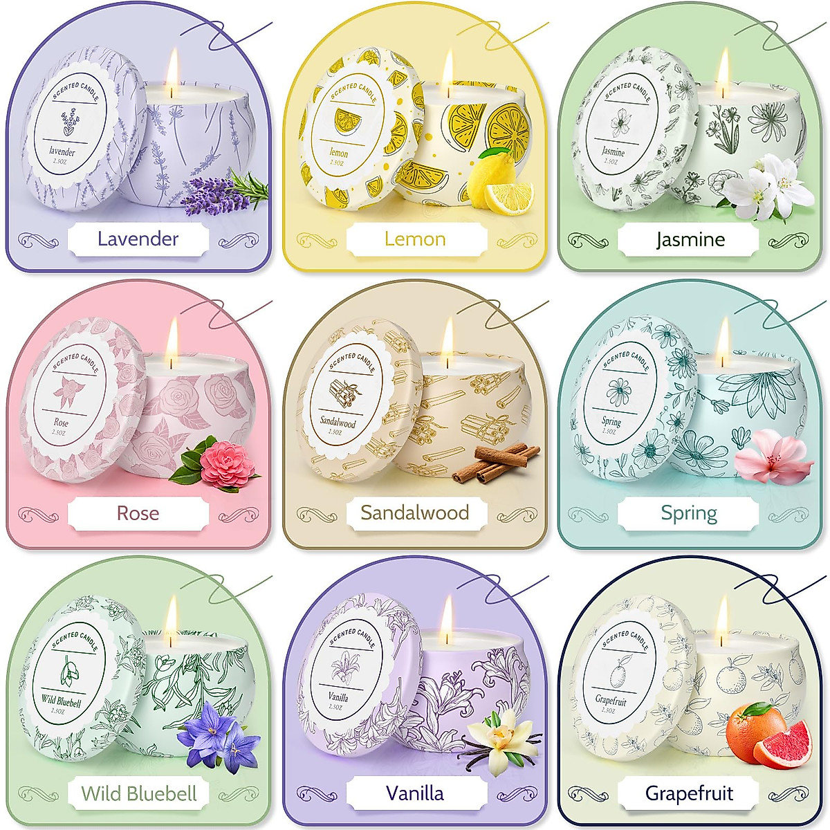 WarmEmbrace Scented Candles, Candle Set of 9, Candles for Women, Long-Lasting Candles for Home & Office Scented, Candle Present Set for Birthday, Christmas, Mother’s Day