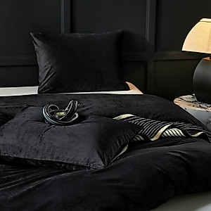 WARMDERN Black Velvet Duvet Cover King Size Flannel Duvet Cover Bedding Sets, 3pcs Ultra Soft Luxury Textured Modern Crystal Velvet Duvet Covers with Zipper Closure(Black, King)