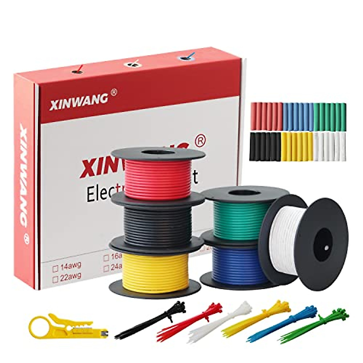 Electrical Wire,18 Gauge Wire,18 awg Wire-XINWANG 18 Gauge Stranded Tinned Copper Wire with PVC Insulation((OD:2.0 mm) 6 Colors,20ft Each, Hook Up Wire Kit