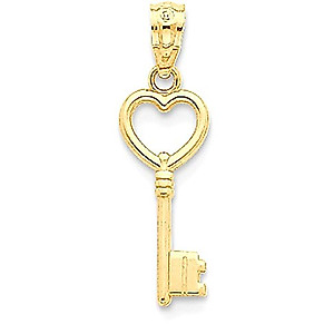 IceCarats 14K Yellow Gold Heart Love Key Necklace Charm Pendant 23mm x 7mm Only