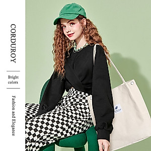 LHMTQVK Corduroy Tote Bags for Women, Large Capacity Corduroy Bag Reusable Grocery Shoulder Bag with Inner Pockets (Beige)