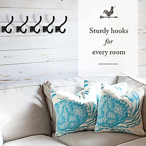 Rustic Wall Hooks for Hanging (5 Pack) Cast Iron Black Coat Hooks Wall Mounted - Farmhouse Decor Square Base Hooks for Coats, Bags, Hats, Towels (Black Hooks)