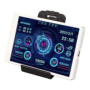 ASHATA Computer Temp Monitor, Portable Computer Real Time Data Monitoring Monitor, 3.5in IPS Full View USB C Auto Off Rotatable PC CPU Data Monitor for Chassis RAM GPU (White Set)