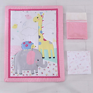 VIVILINEN Pink Elephant Crib Bedding Set for Girls 3 Pieces Giraffe Hedgehog Animals Infant Nursery Baby Crib Comforter Set with Crib Bed Blanket Quilt Fitted Sheet Skirt Set