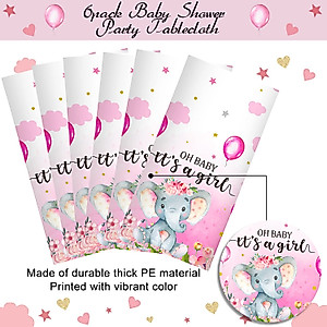 6 Pack Elephant Baby Shower Tablecloth Decorations, Elephant Baby Shower Decorations, Plastic Tablecloth Table Cover Backdrop for Baby Boy Girl Gender Baby Shower Party Supplies, 54 x 108 Inch, Pink