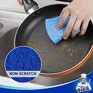 MR.SIGA Non-Scratch Cellulose Scrub Sponge, Dual-Sided Dishwashing Sponge for Kitchen, 12 Pack