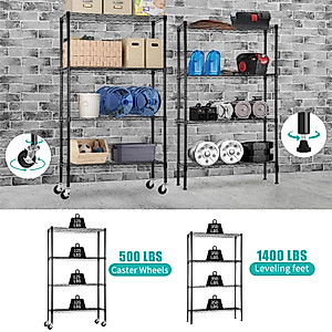 YRLLENSDAN 4-Tier Storage Shelves Organizer with Wheels NSF Wire Shelving Rack Adjustable Metal Shelves for Pantry Kitchen (36" L x 14" W x 62" H,Black)