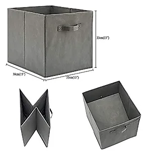 BeigeSwan Foldable Fabric Storage Bin [Set of 4] Collapsible Containers Cubes Boxes Organizer - 13 x 15 x 13 inches (Gray)