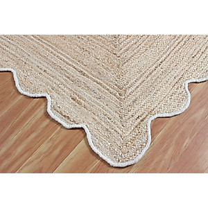 CASAVANI Scalloped Collection Rectangular Area Rug - 4' x 8', Beige Scallop Geometric Jute Rug Ideal for High Traffic Areas in Dining Room, Living Room, Bedroom