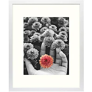 Frametory, 16x20 Picture Frame - Made to Display 11x14 Photo with Ivory Mat - Wide Molding - Built in Hanging Features - Preinstalled Wall Mounting Hardware (White, 1 Pack)