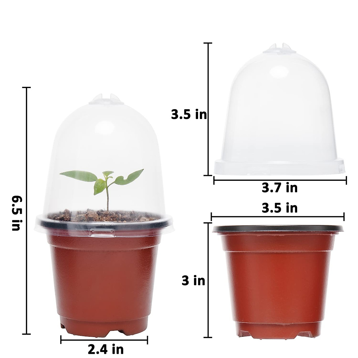 Gardenvy Plant Nursery Pots with Humidity Dome, Reusable Seed Starter Pots with Drainage Holes, Soft Transparent Plastic Gardening Cups for Seedling, 10pcs Plant Labels, 30 Sets