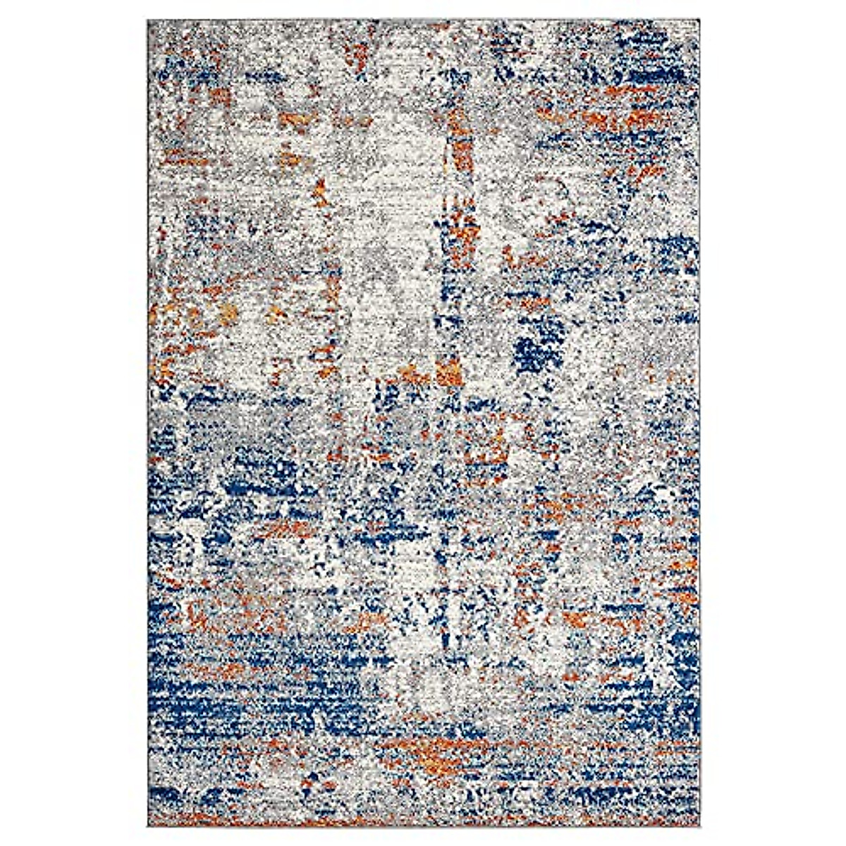 Abani 5x7 (5'3" x 7'6") Blue, Grey & Orange Area Rug, Abstract Vintage Rugs Contemporary Living Room Area Carpet