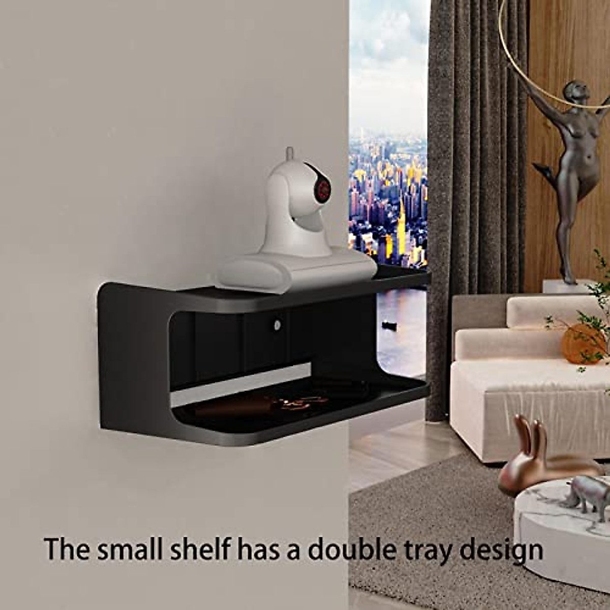 Bedside Shelf Organizer, Universal Double Layer Wall Shelves, ABS Floating Stand, Bedroom Rack Organizer Shelf, Double Layer Storage Wall Mount Shelf for Kitchen, Dorm, Bedside Wall Shelf