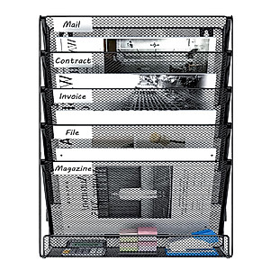 PAG Hanging Wall File Holder,6 Tier Mesh Mail Sorter for Wall,Office Wall Organizer For Papers,Folders,Files Clipboard & Magazine,Black