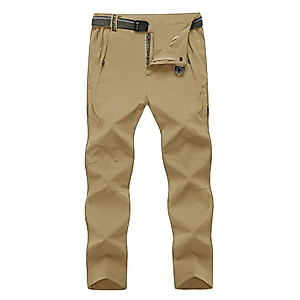 TBMPOY Men's Windproof Waterproof Athletic Pants for Outdoor Work Hiking Breathable Pants Thin Khaki M