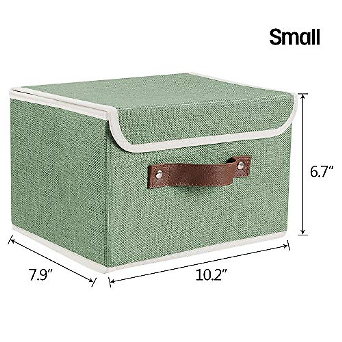 Lucky Monet 2 Pack Linen Fabric Foldable Storage Bin Set Collapsible Storage Box Cube Closet Organizer with Lid & Faux Leather Handle, 10”x8”x7” (Green)