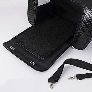 Petper CW-125 Cat Carrier PU Leather Pet Carrier Designed for Cats, Small Dogs, Kittens, Puppies Pet Travel Carrying Handbag for Outdoor Travel Walking Hiking, Black