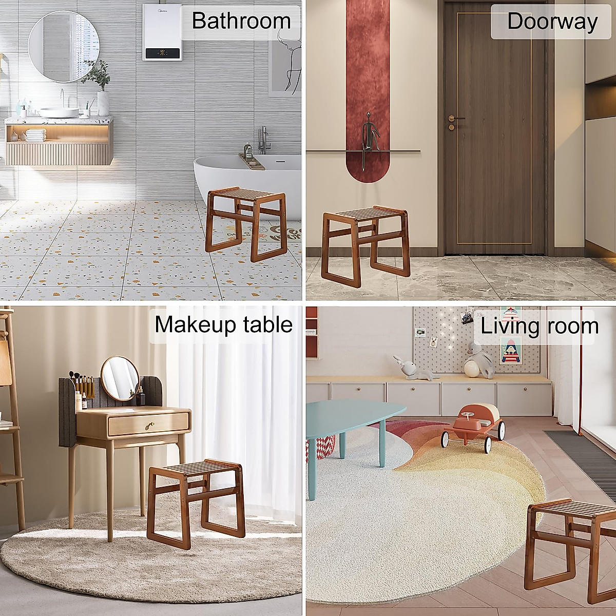 Generic Shower Bench, Shower Stool with Storage Shelf, Bamboo Shower Seat Bathroom Spa Bench, Shower Bath Chairs Spa Stool for Bathroom Inside, Yellow