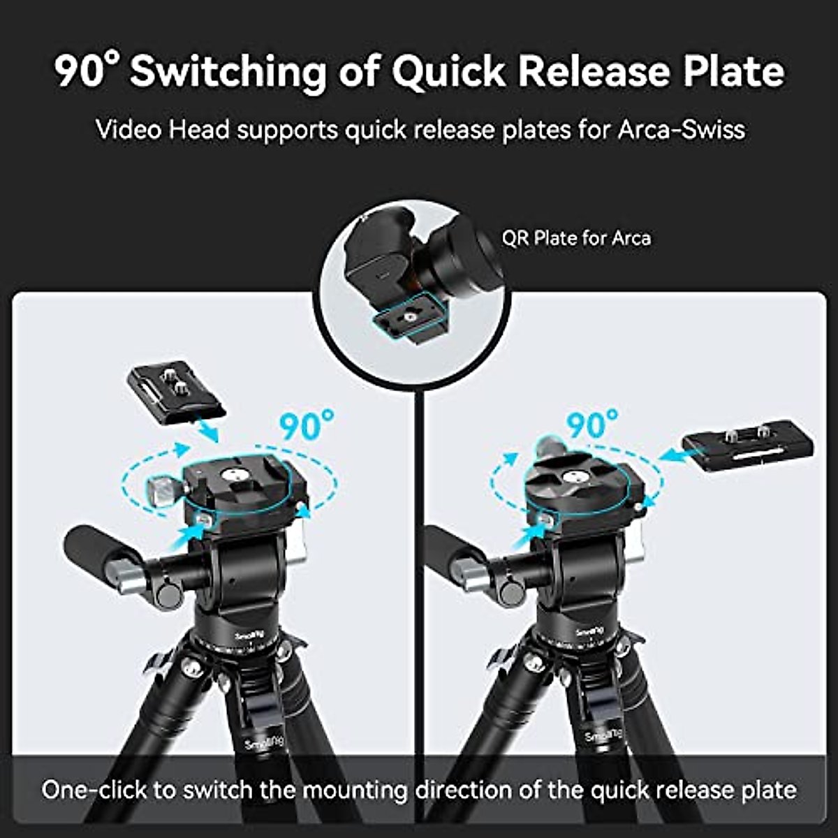 SmallRig Video Head for Vertical/Horizontal Shooting, Tripod Pan Tilt Fluid Head with Telescopic Handle and Switchable QR Plate for Arca, Max Load 5kg / 11Ibs for Camcorder, Mirrorless, DSLR - 4104
