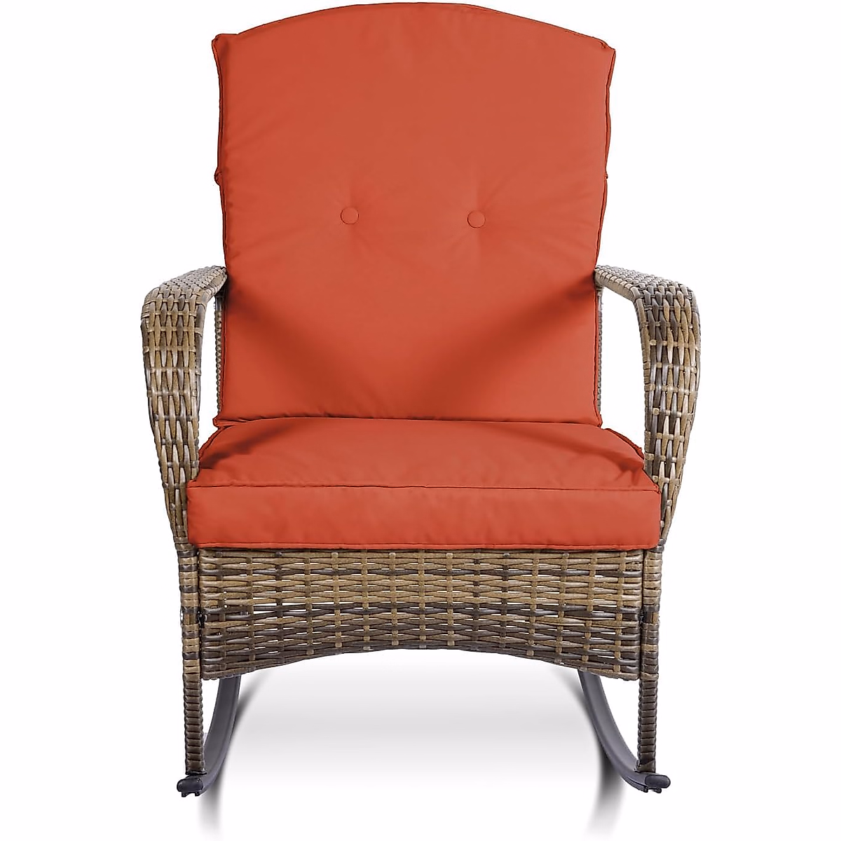 CIRMUBUY 3-Piece Outdoor Furniture Set, Patio Conversation Chair, Wicker Rocking Chair with Side Table for Porch, Garden, Poolside & Deck, Carrot