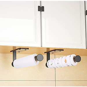 Paper Towel Holder Wall Mount, KeeGan 13 Inch Black Paper Towel Holder Self Adhesive Paper Towel Holder Under Cabinet with Screws, Vertically or Horizontally (Black)