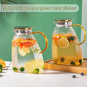 Glass Pitcher With Lid and Spout, 1.8 Liter 60 oz Glass Pitchers With Handle And Lid, Glass Pitcher Jug For Fridge, Glass Carafe With Lid for Hot/Cold Water Iced Tea Juice Coffee Milk Beverage