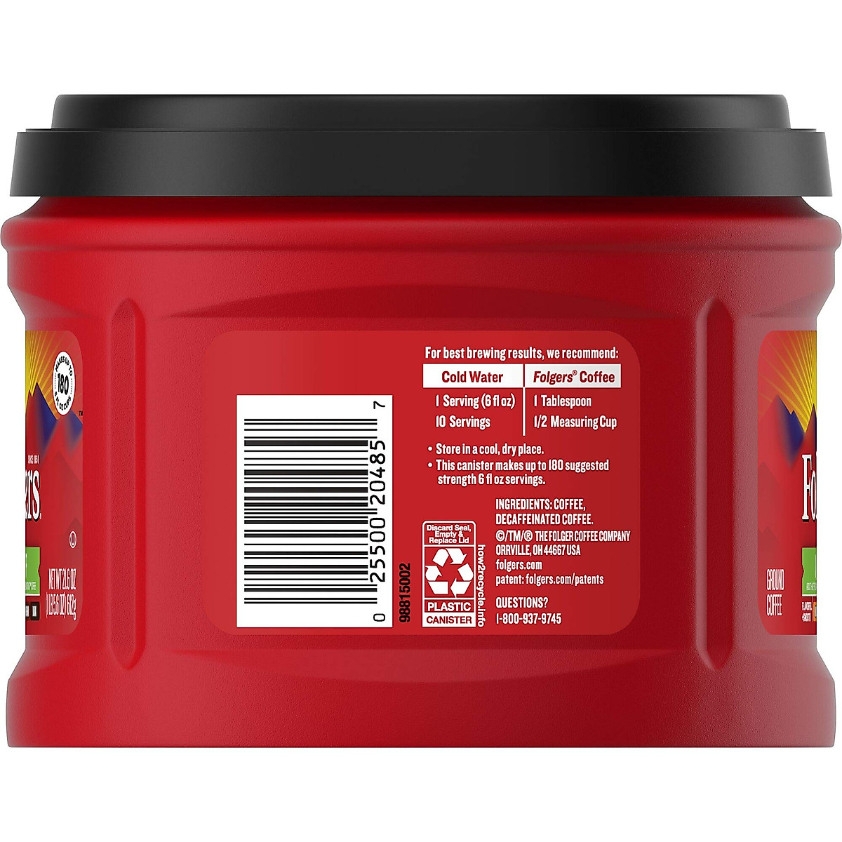 Folgers 1/2 Caff Medium Roast Ground Coffee, 21.6 Ounces (Pack of 3)