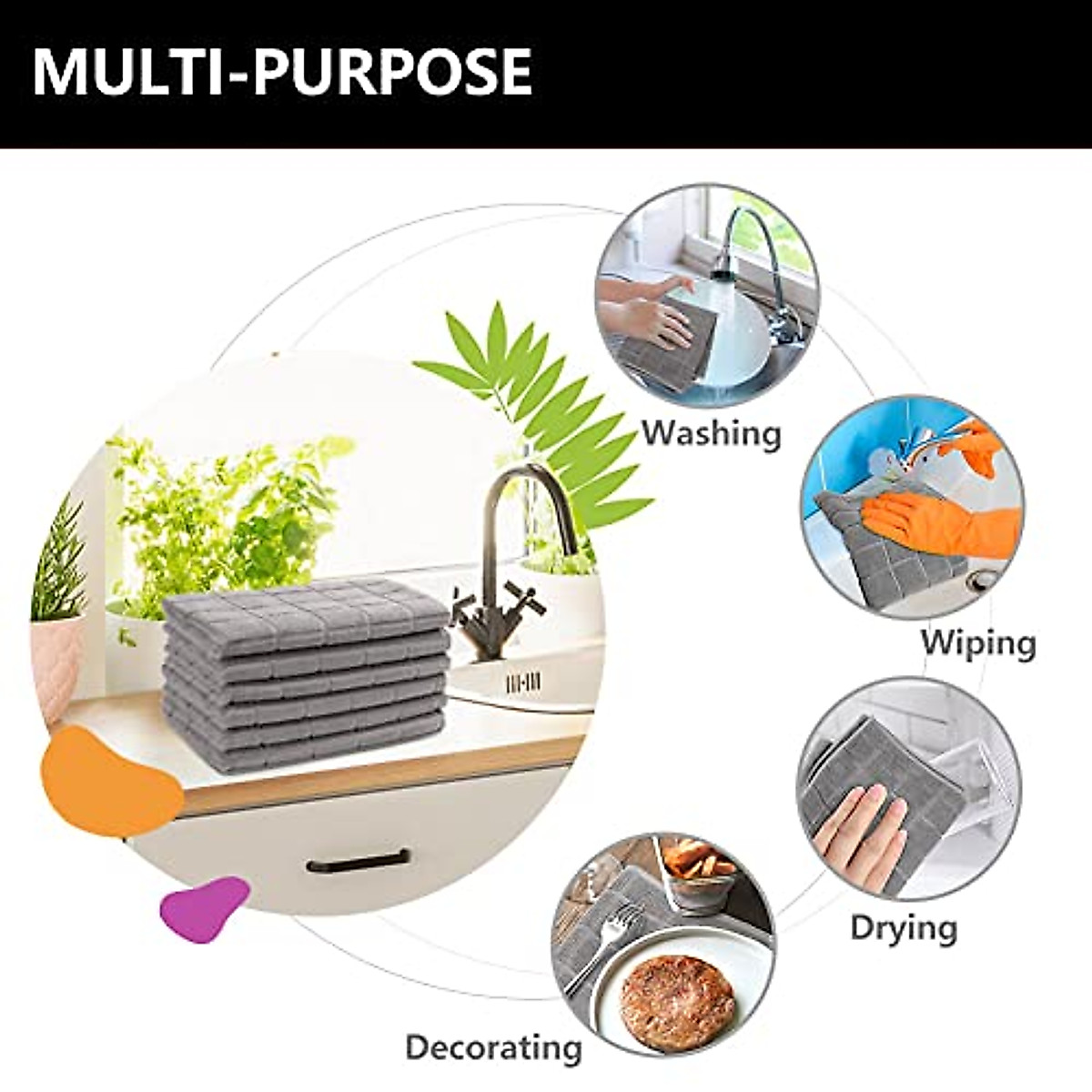 HOMEXCEL Kitchen Towels 6 Pack,Soft and Super Absorbent Hand Towels,Lint Free Waffle Weave Check Plaid Washcloths Bath Towel for Travel Gym Hotel,15 x 25 inch