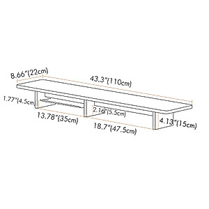 FEZIBO Dual Monitor 43 Inch Stand Riser-Monitor Stand with pen tray, Solid Wood Desk Shelf with Eco Cork Legs for Laptop Computer/TV/PC/Printers, Light Rustic Brown