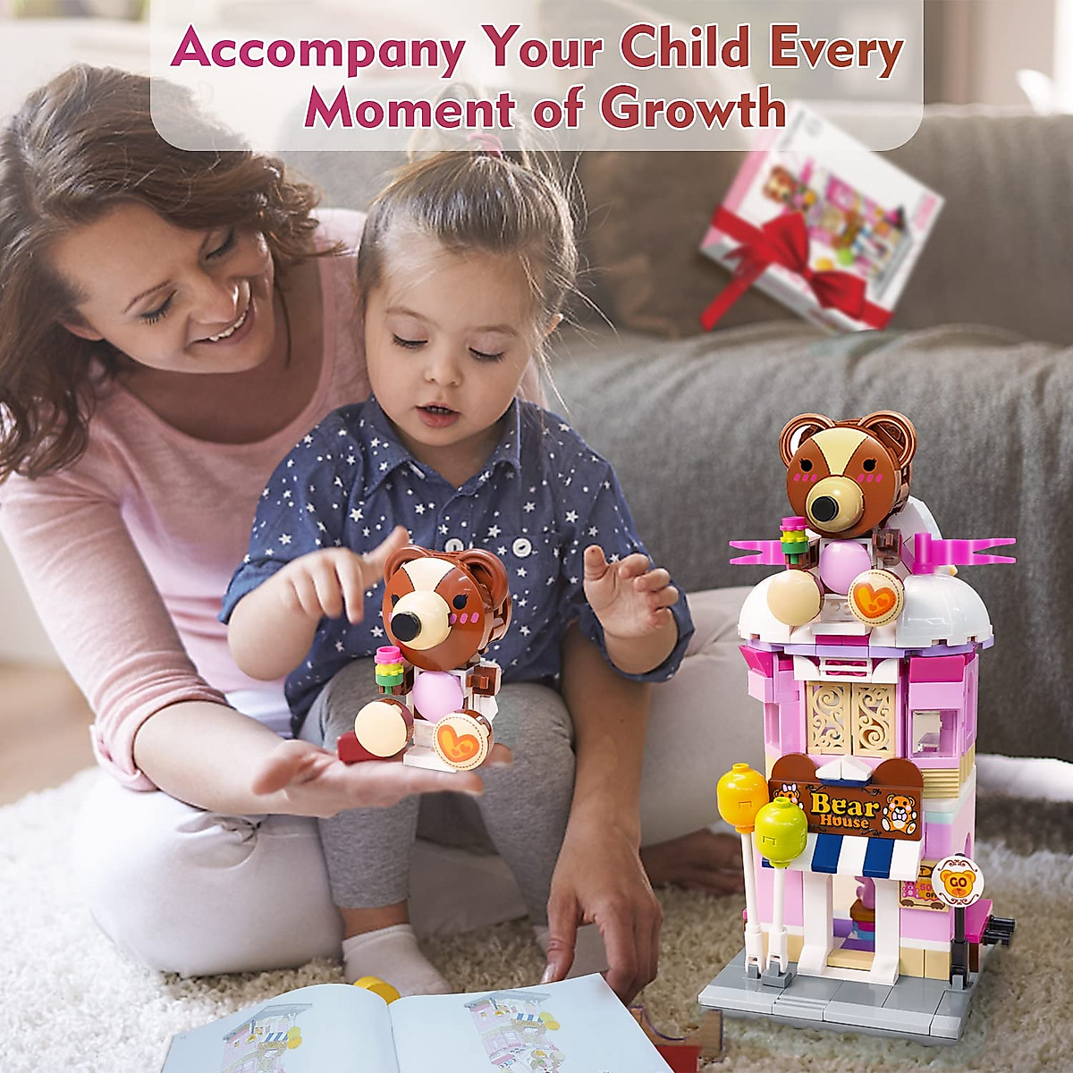 PeachLeaf Building Blocks Toys for Girls Teddy Theme Store Pink Building Toy Store Bricks Toys STEM Toys Creative Construction Play Set Christmas Birthday Gifts for Girls Age 6-12 and Up (281 Pieces)