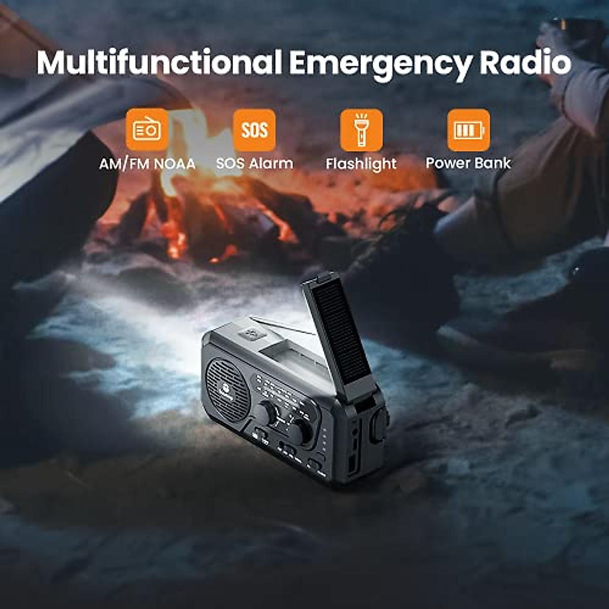 Emergency Radio, TENROOP Upgraded 5000mAh Solar Hand Crank Weather Radio for Hurricane, 4-Way Powered AM/FM/NOAA Weather Alert Portable Radio with Flashlight, Reading Lamp, Power Bank, SOS Alarm-Black