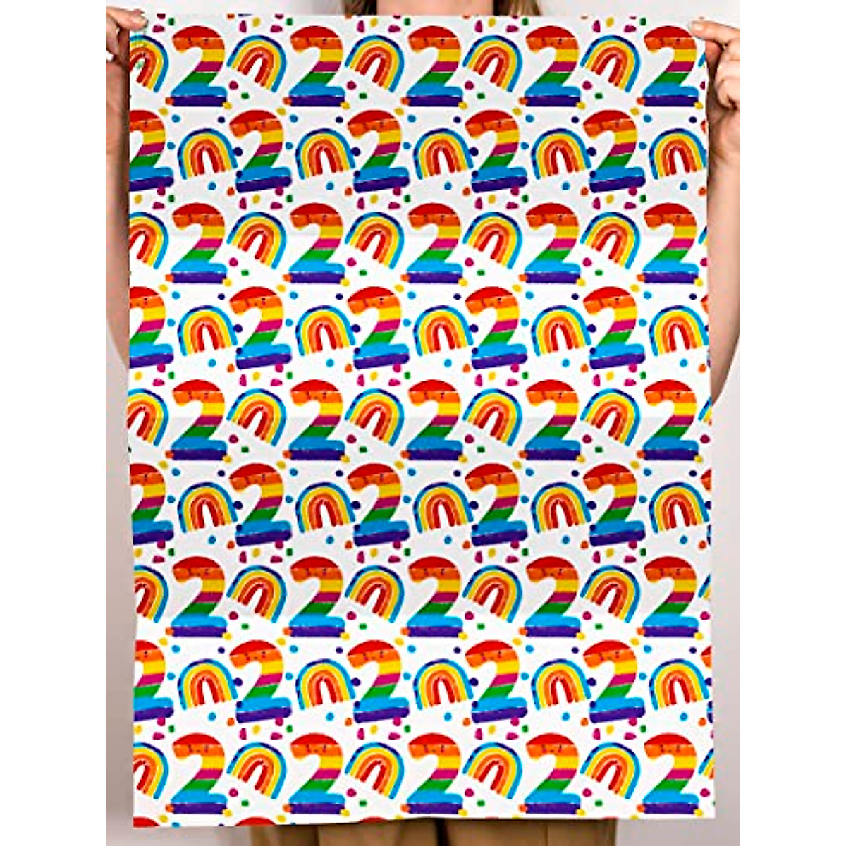 CENTRAL 23 Rainbow Wrapping Paper - 6 Sheets of White Gift Wrap - 2nd Birthday Gifts for Boys and Girls - Age 2 Two - Comes with Fun Stickers