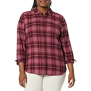 Goodthreads Women's Brushed Flannel Drop-Shoulder Long-Sleeve Shirt, Burgundy Pink Scottish Plaid, Small