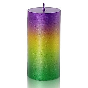 Tuitessine Mardi Gras Pillar Candle 3x6 Inches Unscented Dripless Candle Mardi Gras Party Table Decorations New Orleans Masquerade Party Supplies Metallic Purple Gold Green - 1 Pack