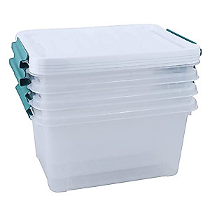 Yarebest 20 Quart Plastic Latches Storage Container Boxes, Clear Storage Box Bins Set of 4