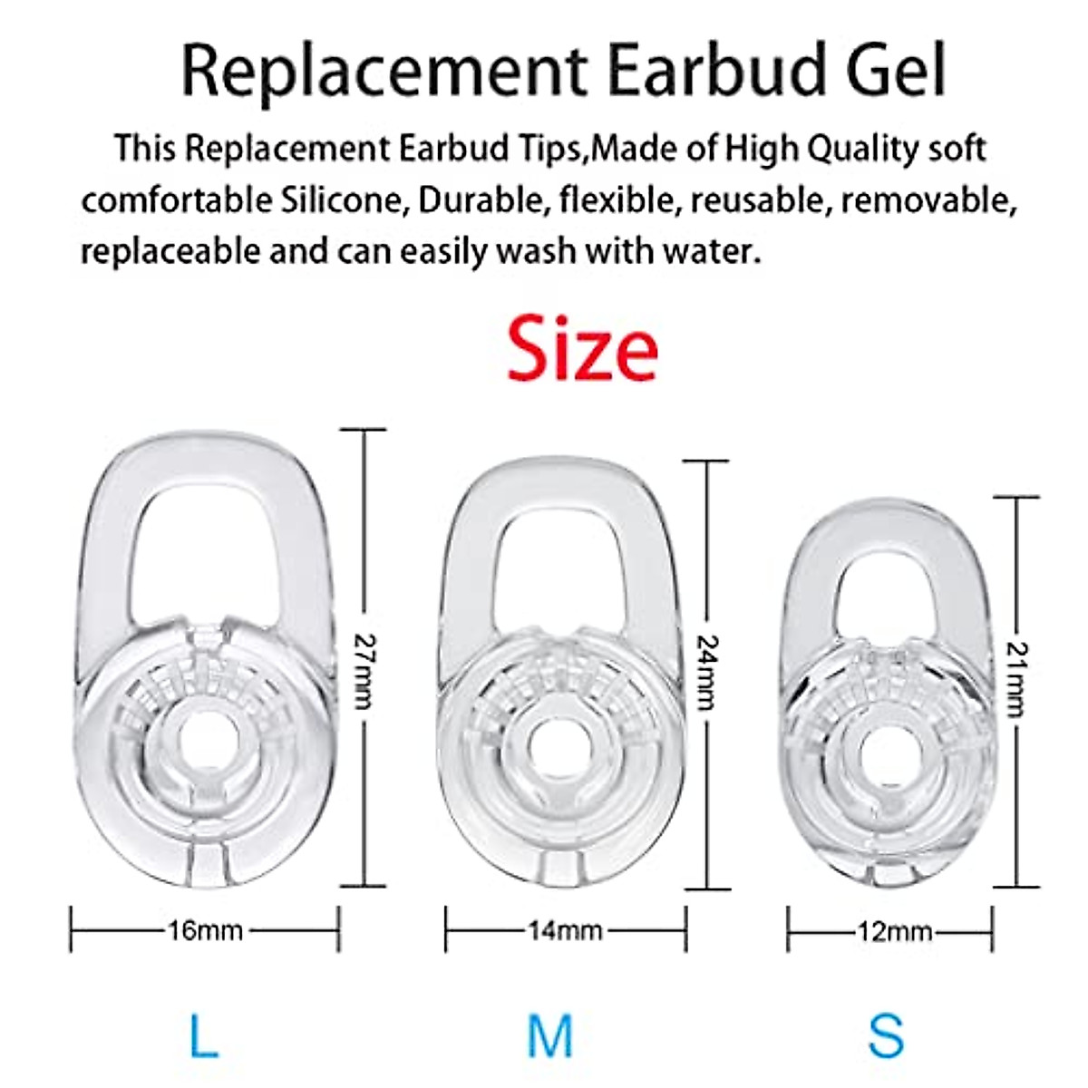 Earbud Tips Silicone Ear Tips & Ear Hook Replacement Earbud Tips 12 Pcs Replacement Ear Hooks And 6pcs Large Replacement Eargel Compatible With Plantronics M70 M165 M1100 M100 M55 M28 M25 Voyager Edge
