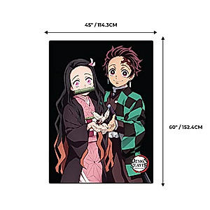 JUST FUNKY Demon Slayer Tanjiro Kamado Plush Throw Blanket | 45 X 60 Inches Blanket Featuring Tanjiro and Nezuko | Home Decor | Anime Blanket | Anime Manga Gifts | Official Licensed