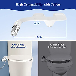 Bidet Attachment for Toilet,Bidet Toilet Seat Attachment with Non-Electric Dual Nozzle(Self Cleaning Feminine/Posterior Wash),Adjustable Water Pressure Bidet with Brass Inlet(Silver and White)