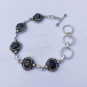 Black Onyx Bracelet, 925 Sterling Silver, Boho Style, Charm Bracelet, Oval Gemstone Silver Bracelets, Mermaids Gifts, Unique Jewelry, Engagement Jewelry, Handmade Bracelet, Wedding Gifts