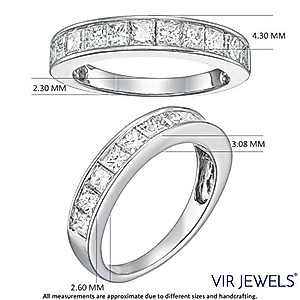 VIR JEWELS 2 cttw Diamond Wedding Band for Women, Princess Cut Diamond Wedding Band in 14K White Gold Channel Set, Size 7