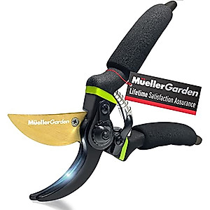 Mueller Soft Grip Garden Pruning Shears, Heavy Duty Pro Series Garden Clippers, Bypass Pruners, Durable Hardened Titanium Blades, 1.2" Cutting Diameter, Blade Lock