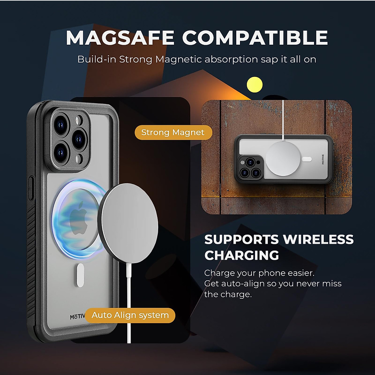 MOTIVE Waterproof Case for iPhone 15 Pro Max, Built-in Screen Protector, Compatible with MagSafe, Dustproof, Shockproof, Complete 360° Water Resistance case for iPhone 15 Pro Max 6.7" | Black
