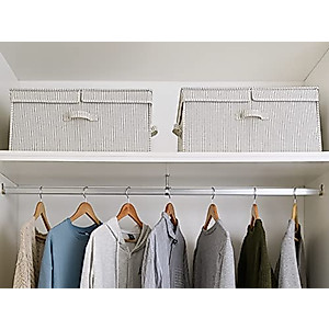 StorageWorks 55L Closet Storage Organizer With Handles, Canvas Basket With Lid, Double-Open Lid, Gray and White Stripes, Extra Large